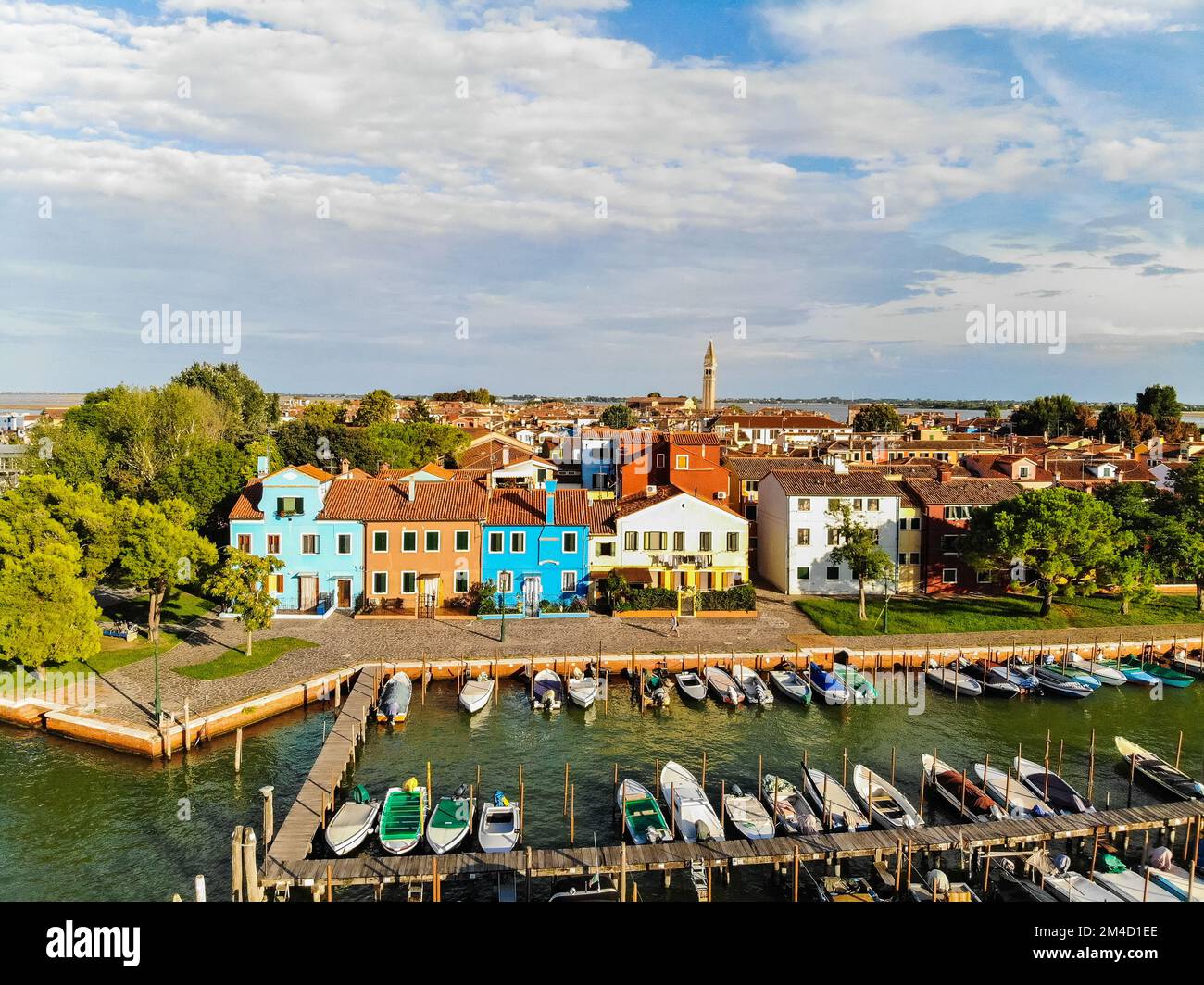 Aerial view of the colorful island of Burano island in Venice, Italy ...