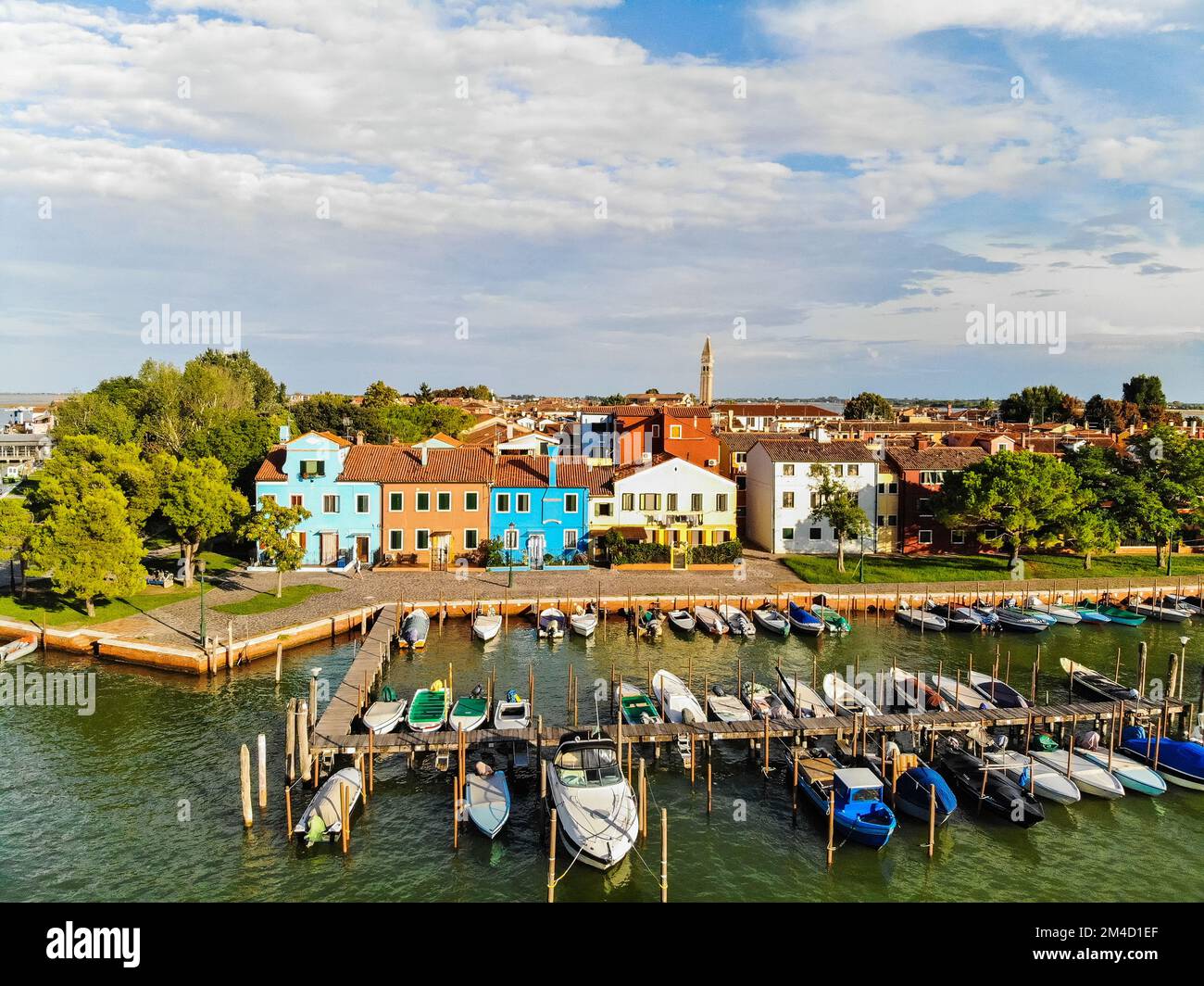 Aerial view of the colorful island of Burano island in Venice, Italy ...