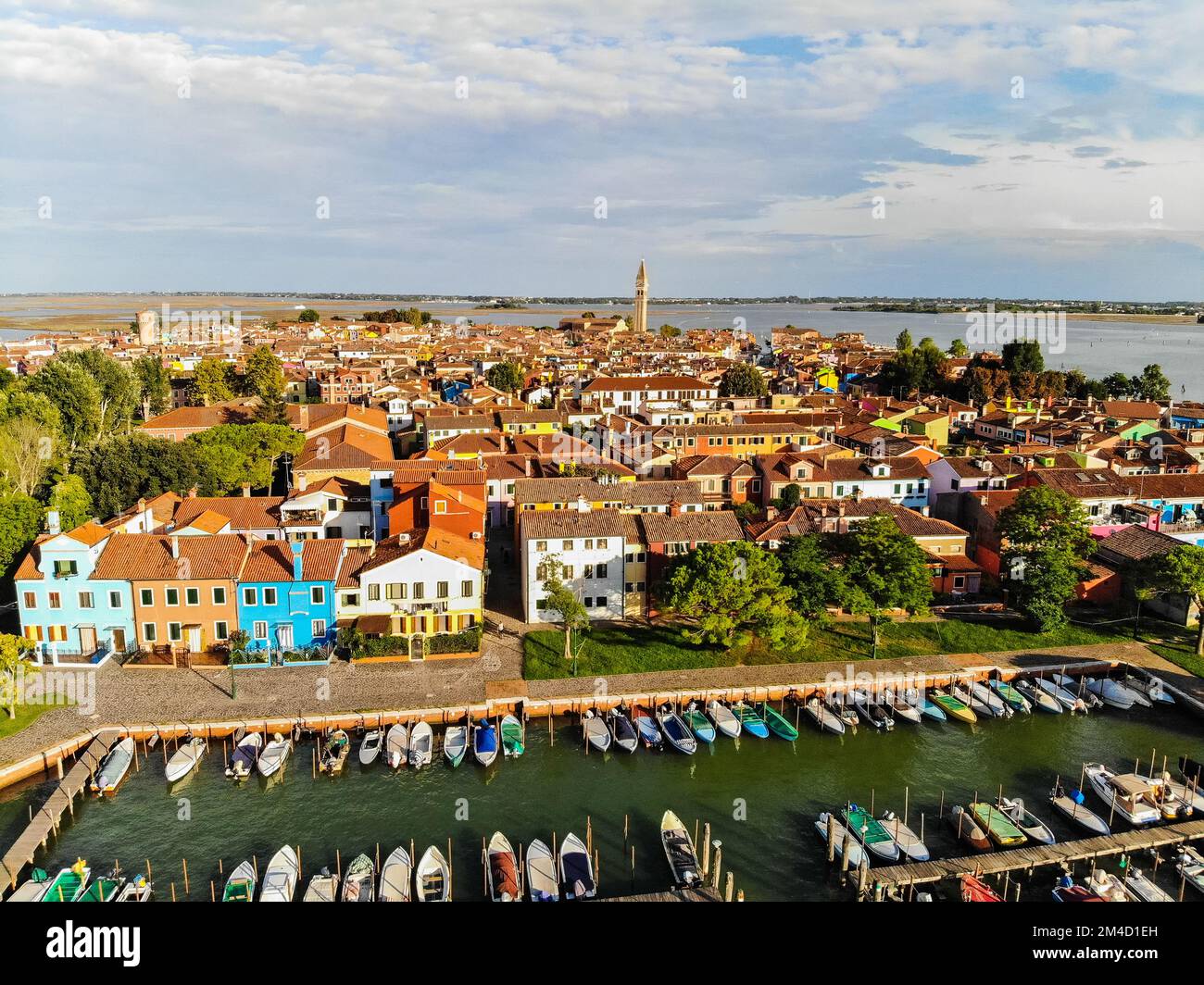 Aerial view of the colorful island of Burano island in Venice, Italy ...