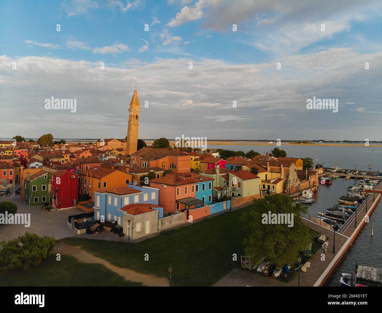 Aerial view of the colorful island of Burano island in Venice, Italy ...