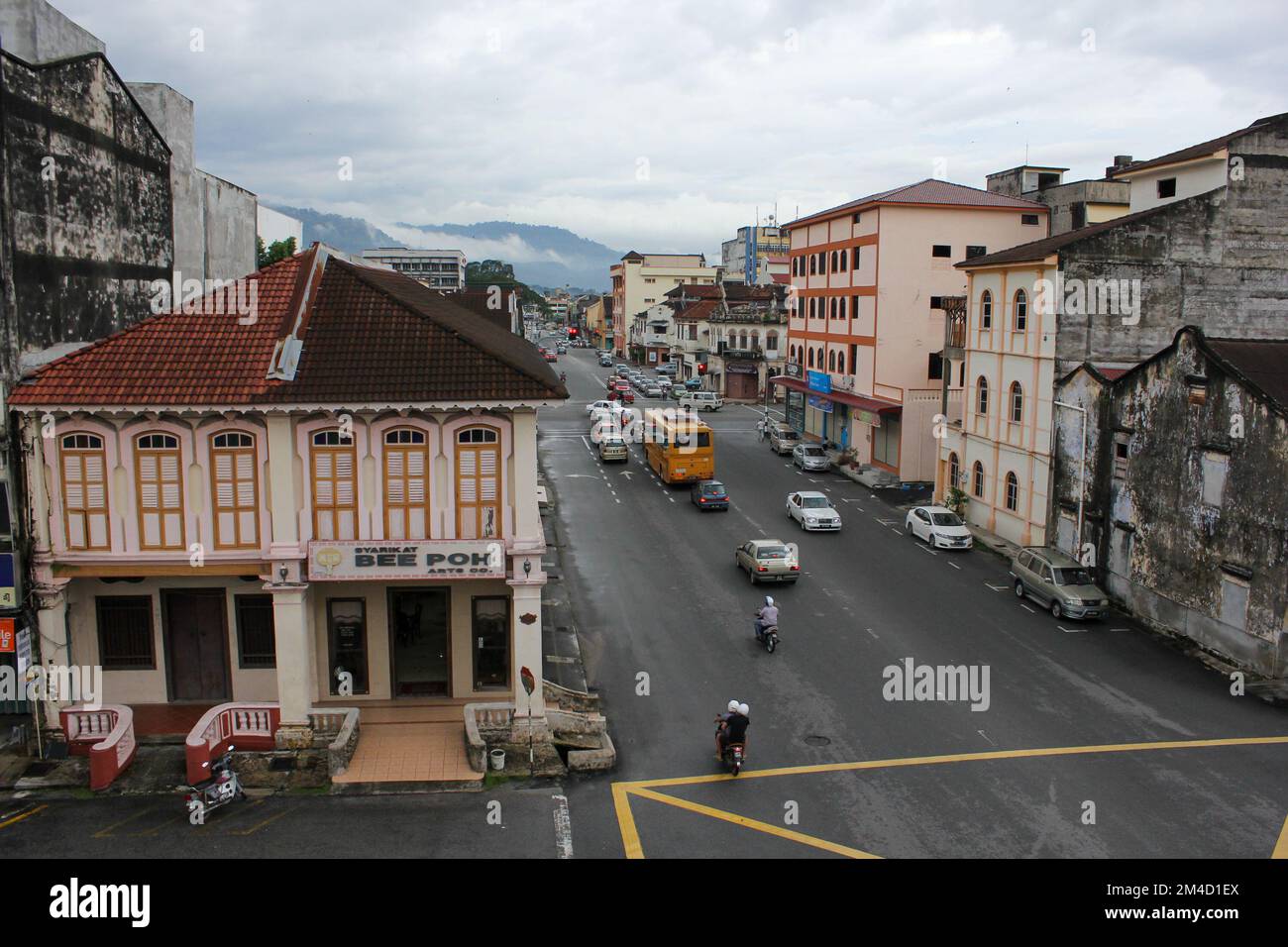 Taiping, Malaysia - November 2012: An aerial view of street lined with ...