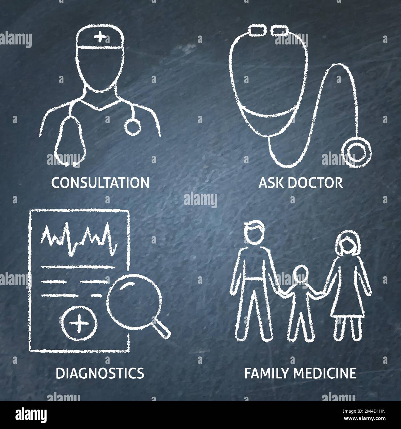 Medical consultation chalkboard icon set. Doctor, stethoscope ...