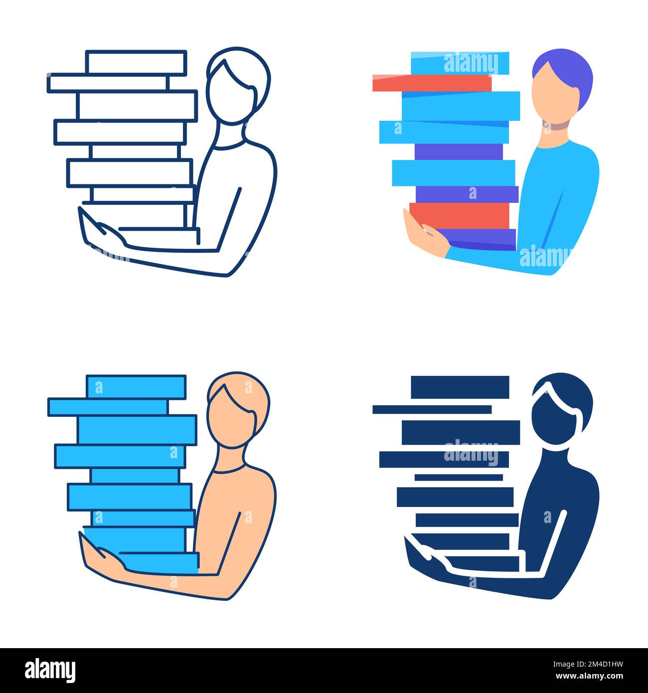 Overloaded and busy employee icon set in flat and line style. Man ...