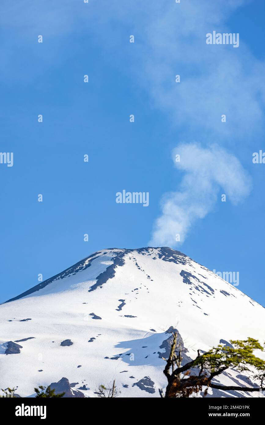 Villarrica volcano with a big column of smoke; Pucon, Chile Stock Photo ...