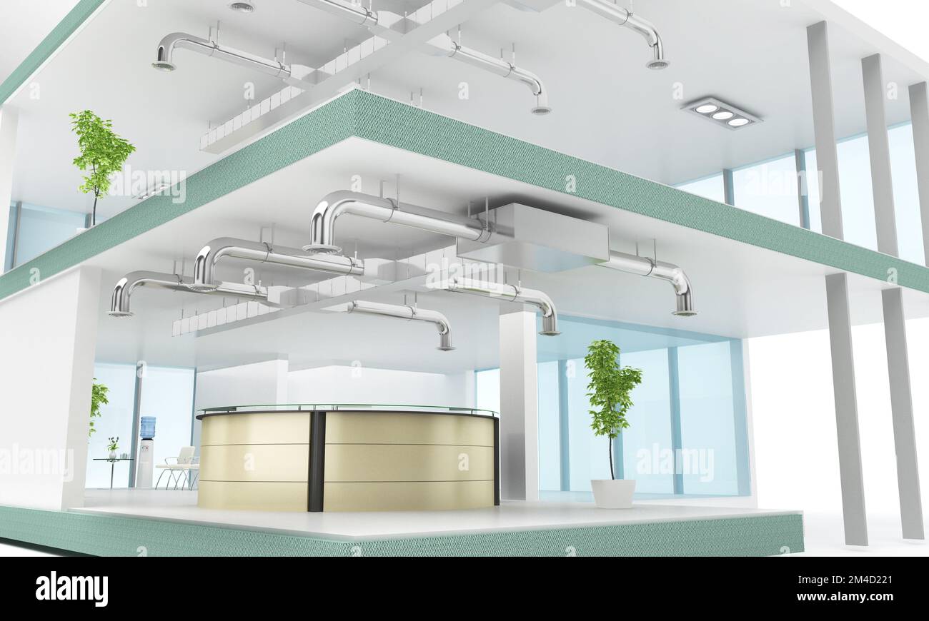 sectional office space with ventilation structure on the ceiling. 3d ...