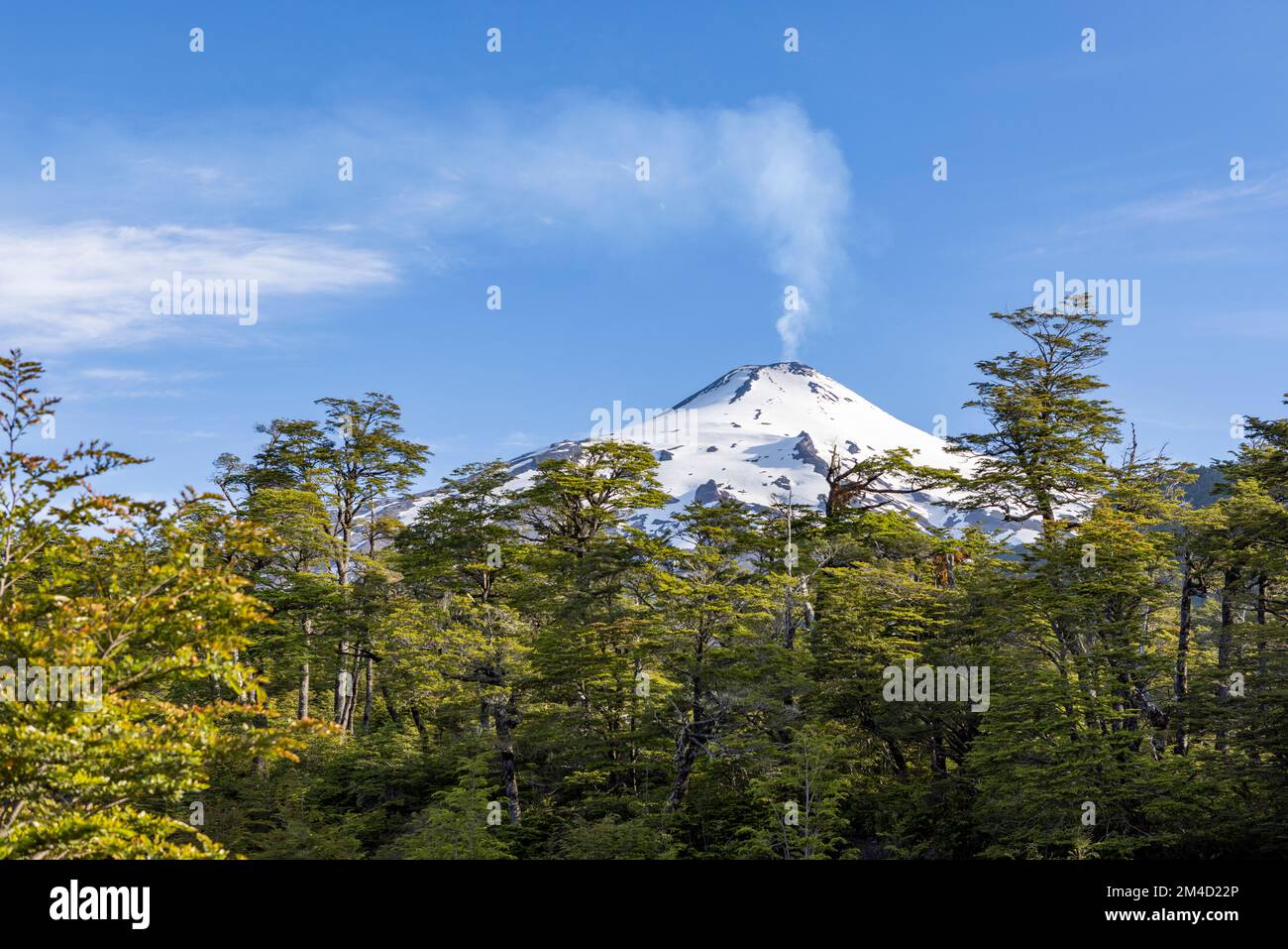 Villarrica volcano with a big column of smoke; Pucon, Chile Stock Photo ...