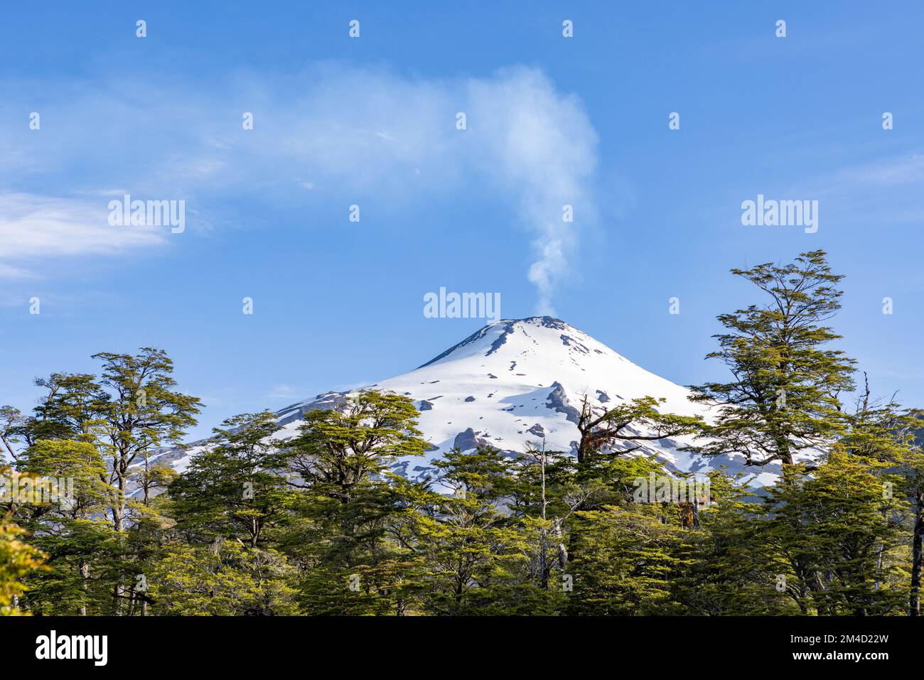 Villarrica volcano with a big column of smoke; Pucon, Chile Stock Photo ...