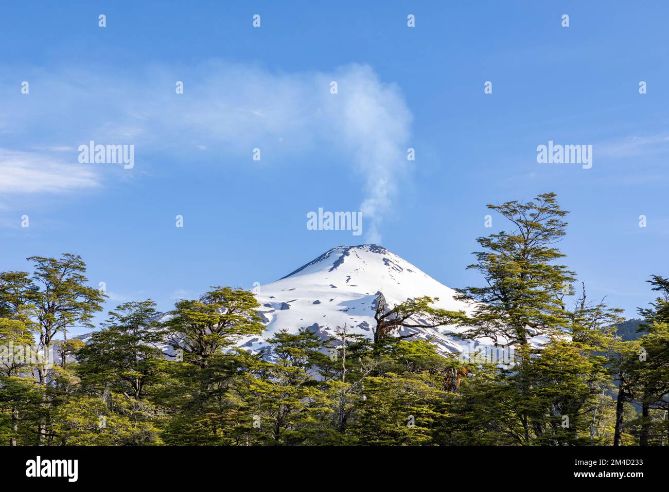 Villarrica volcano with a big column of smoke; Pucon, Chile Stock Photo ...