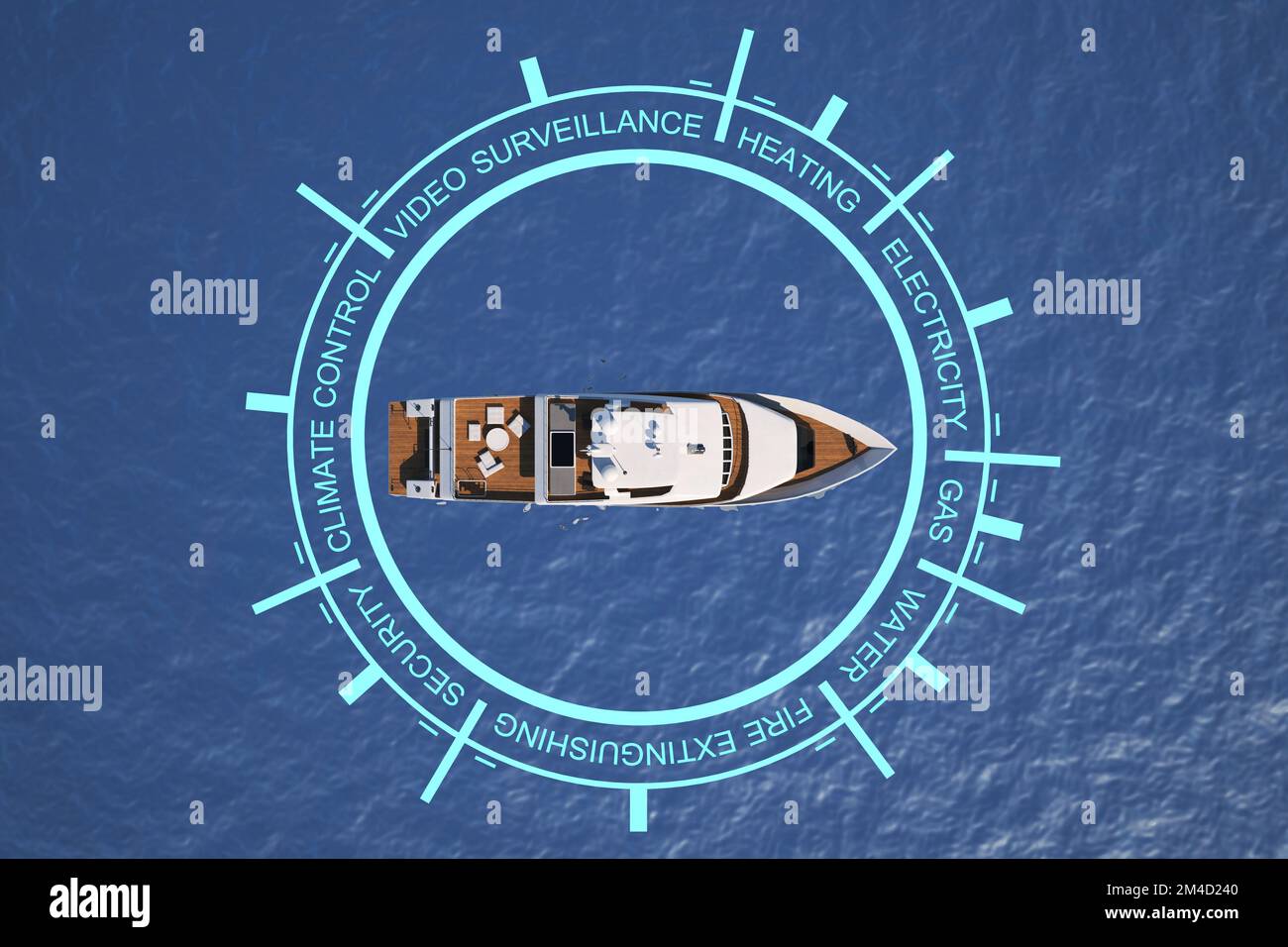 yacht with service performance callouts top view. 3d rendering Stock ...