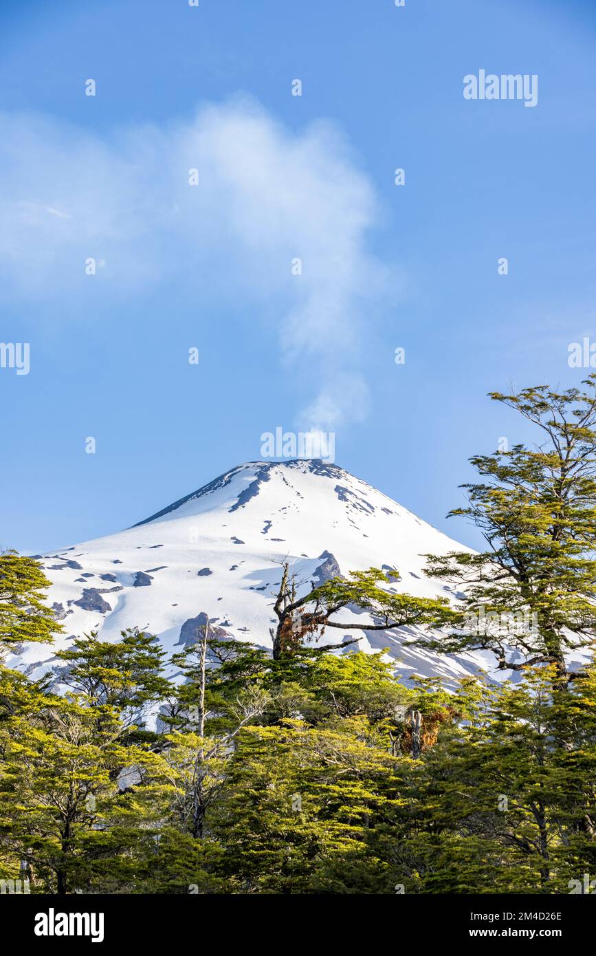 Villarrica volcano with a big column of smoke; Pucon, Chile Stock Photo ...