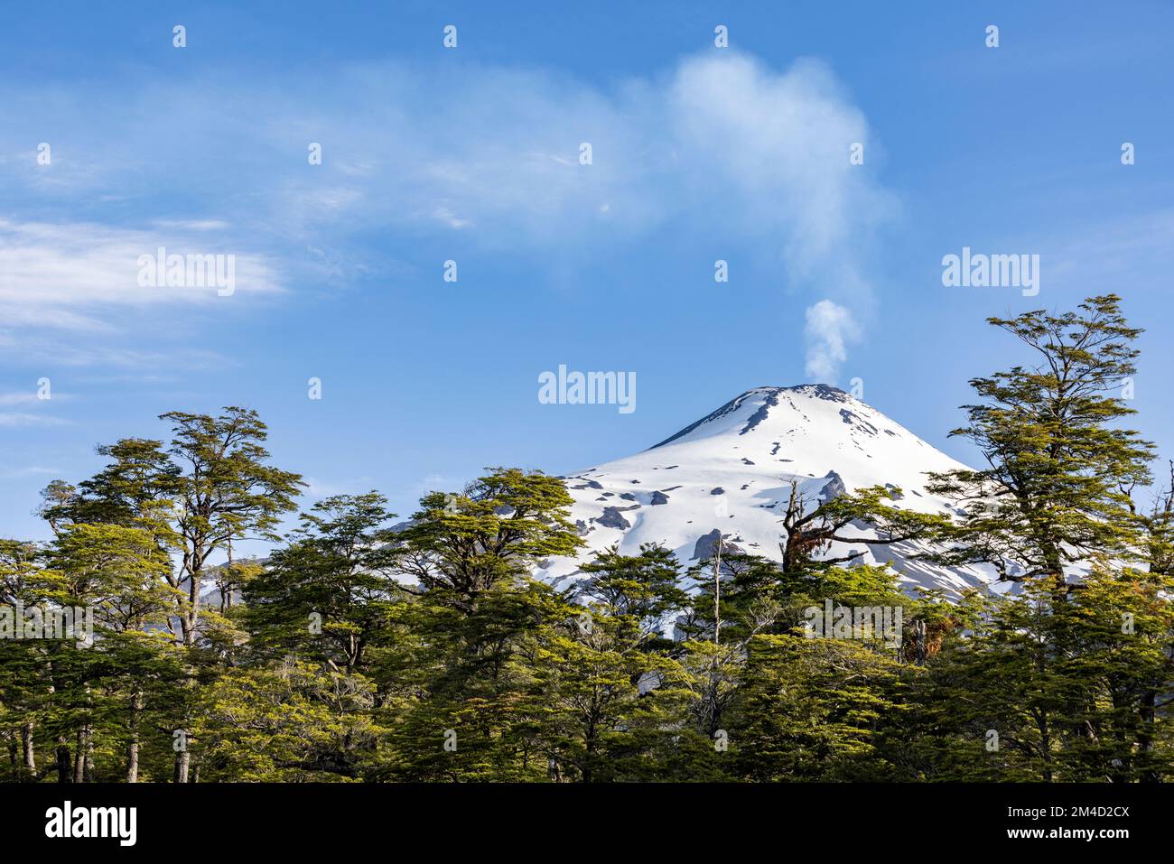 Villarrica volcano with a big column of smoke; Pucon, Chile Stock Photo ...
