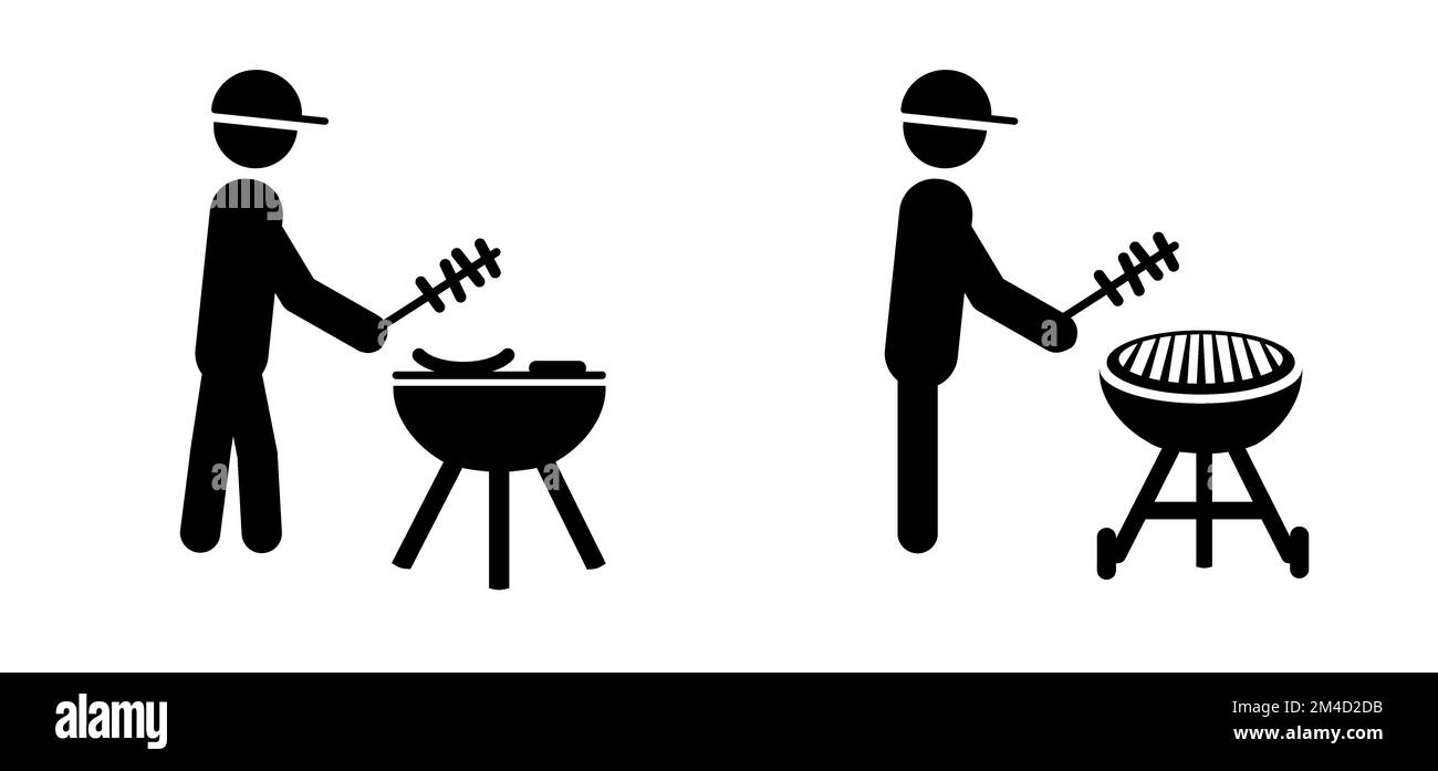 Cartoon stickman, stick figure man with bbq, sausage, bratwurst and ...
