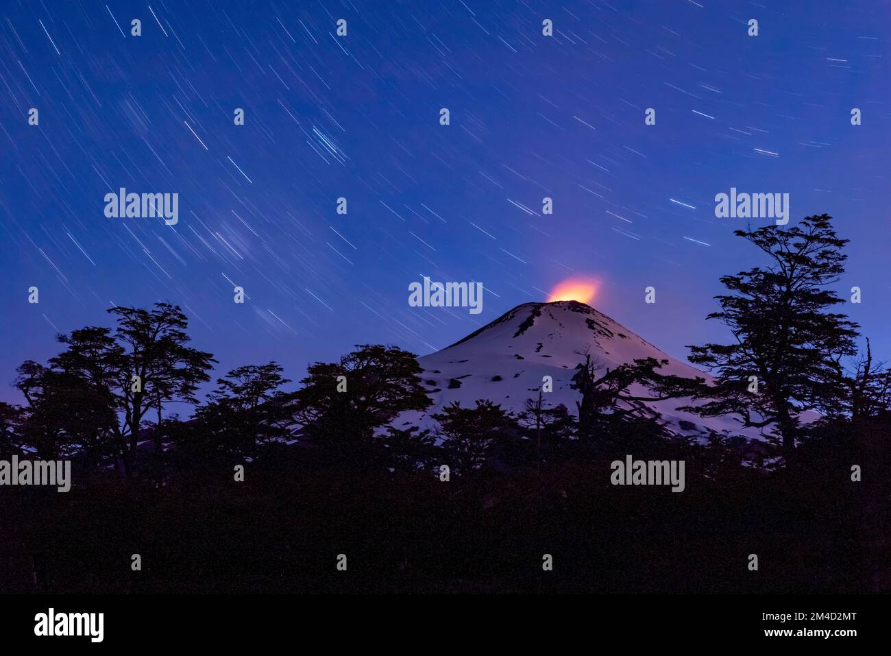 Villarrica volcano glowing in the dark - volcano with illuminated ...