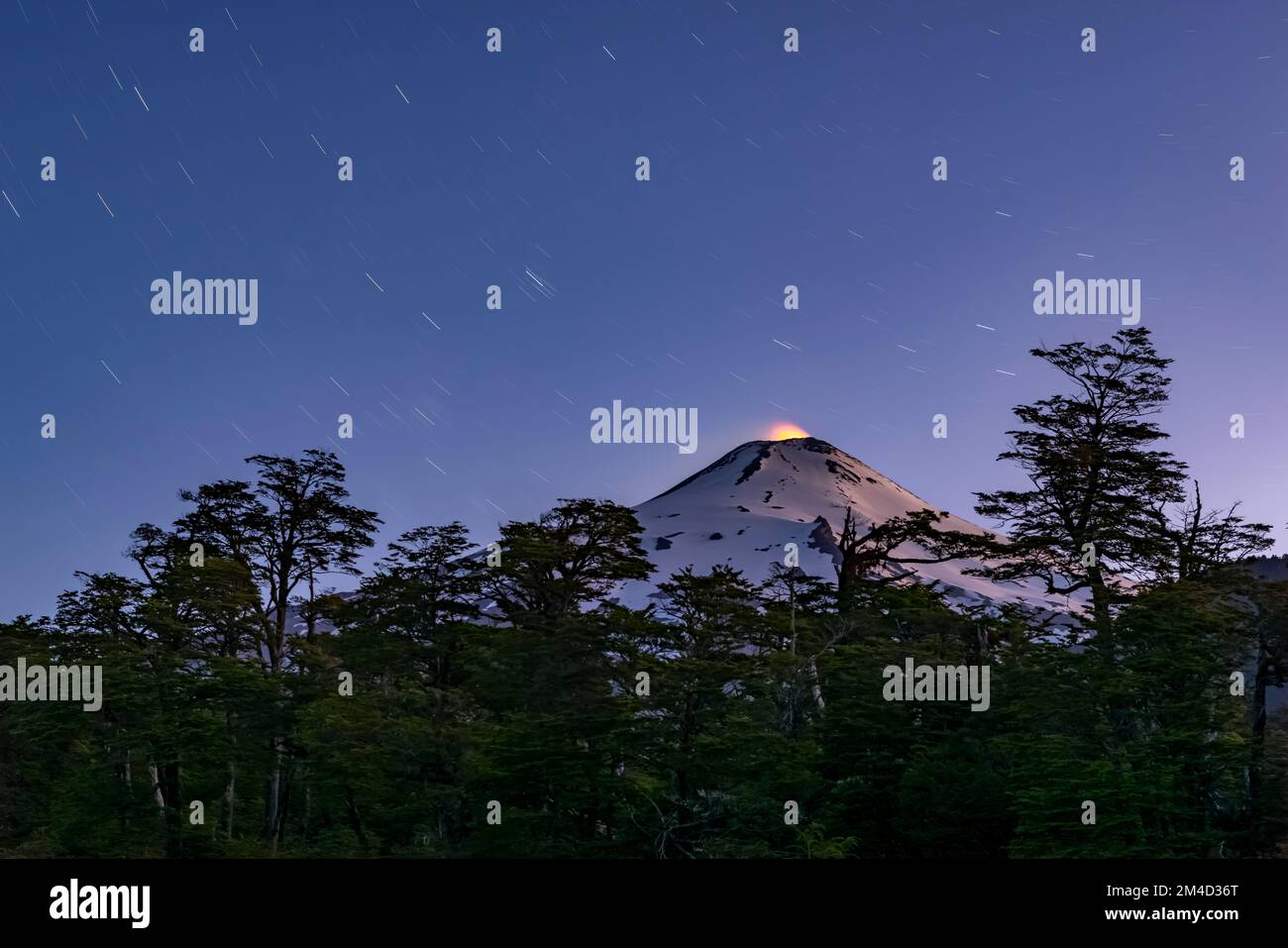 Villarrica volcano glowing in the dark - volcano with illuminated ...