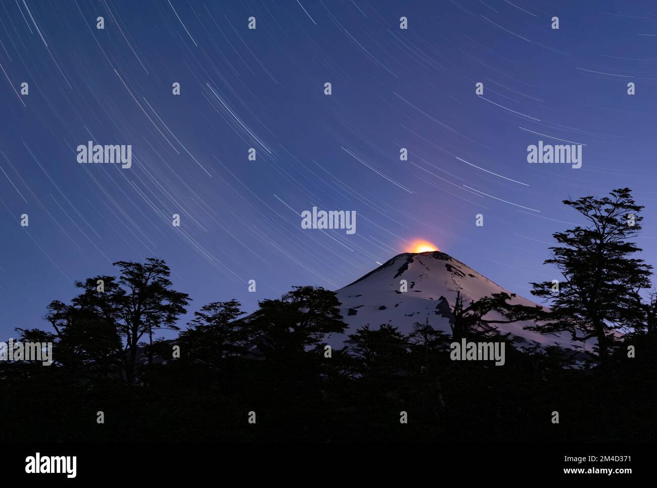 Villarrica volcano glowing in the dark - volcano with illuminated ...