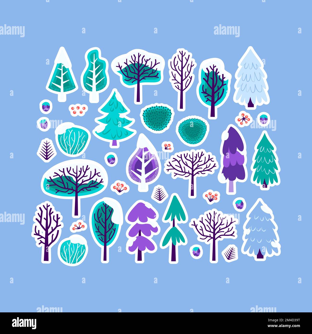 Winter Christmas Tree Sticker Set Stock Vector Image & Art - Alamy