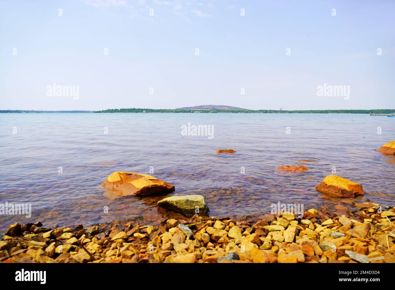 View of the Störmthaler See near Leipzig. Landscape with a lake and the ...