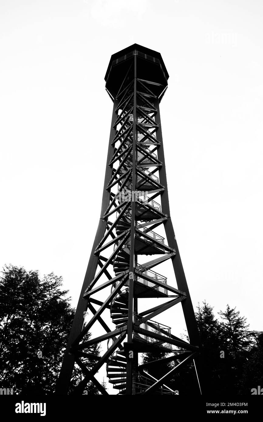 Teltschik Tower near Wilhelmsfeld. High lookout tower made of metal ...