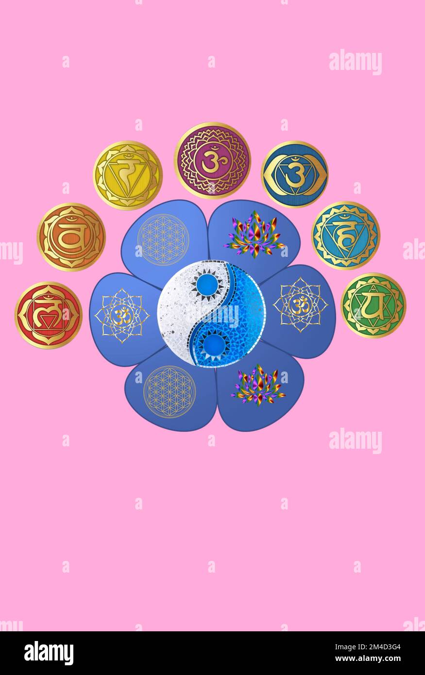 Chakra symbols and sacred geometry symbols isolated on color background ...