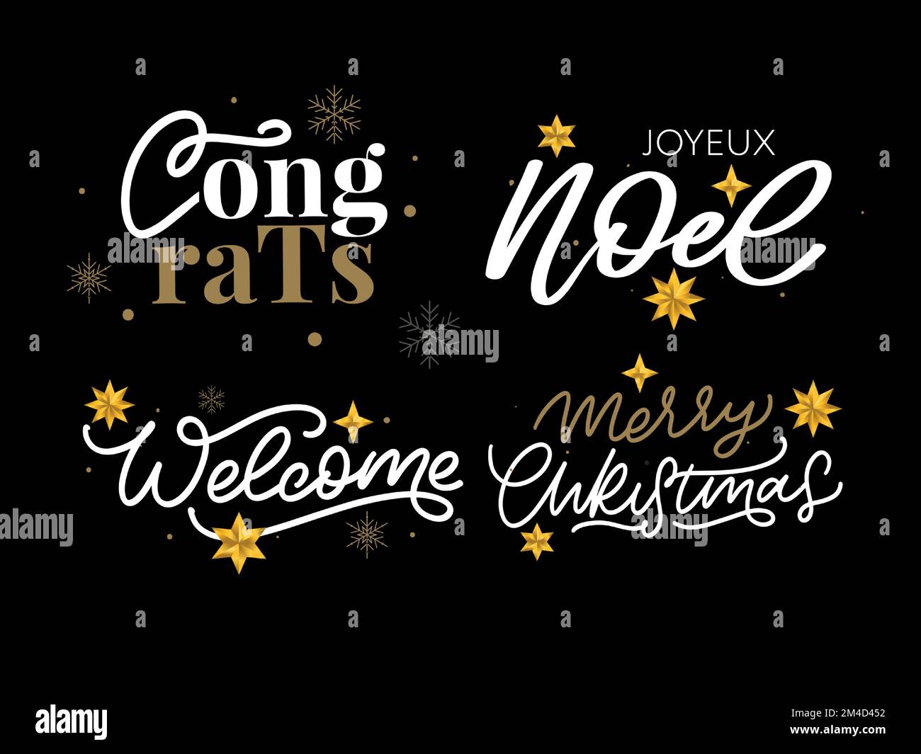 Merry Christmas Happy New Year Typography Lettering Badge Emblems