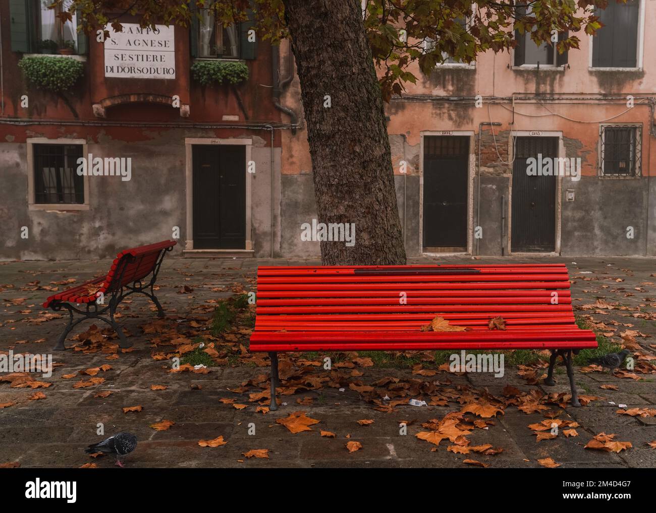 Red benches italy hi-res stock photography and images - Alamy
