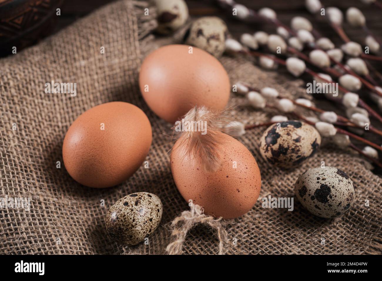 Happy Easter card with natural color eggs Stock Photo - Alamy