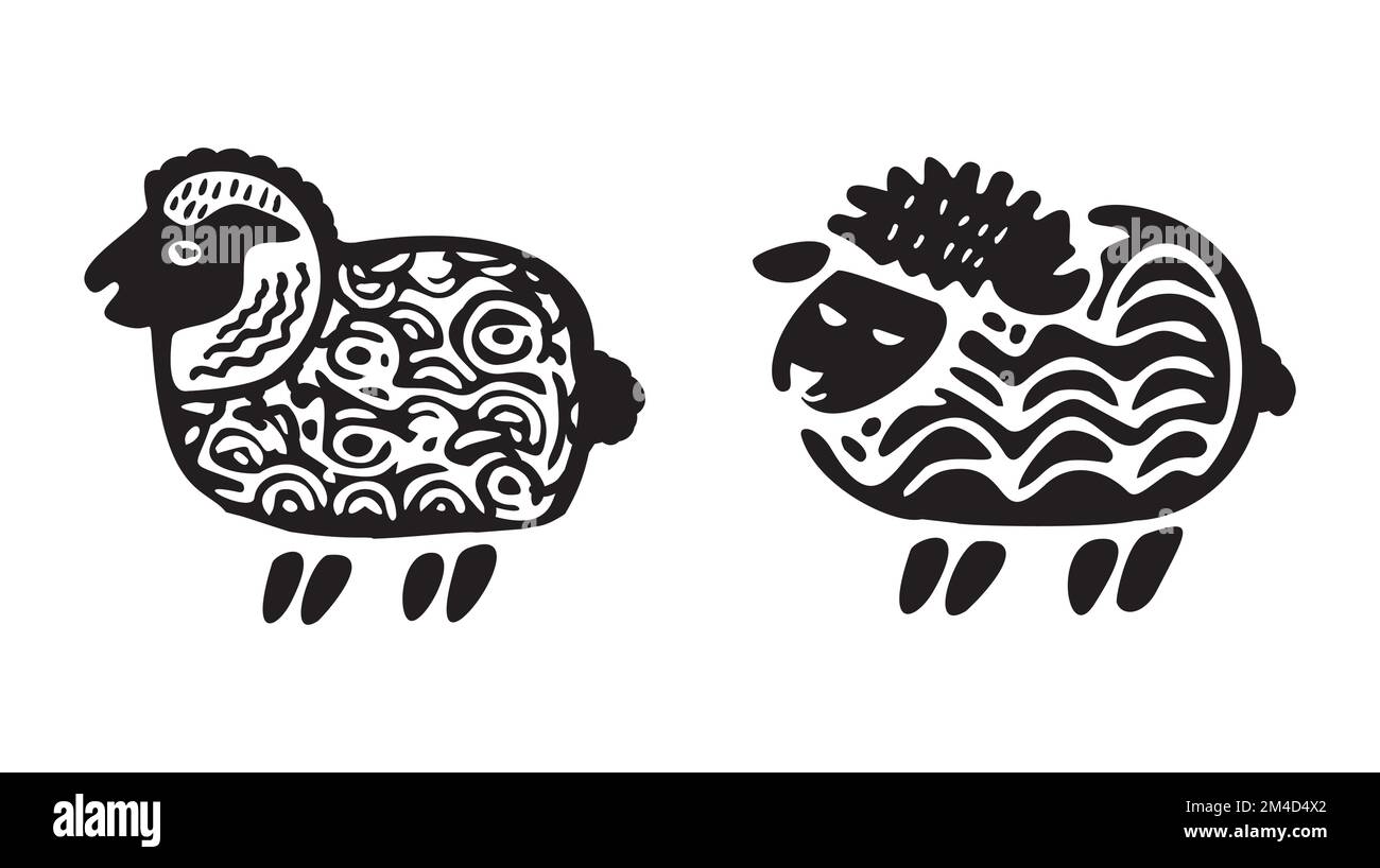 Whimsical cartoon spring sheep illustration set. Vector easter farm ...
