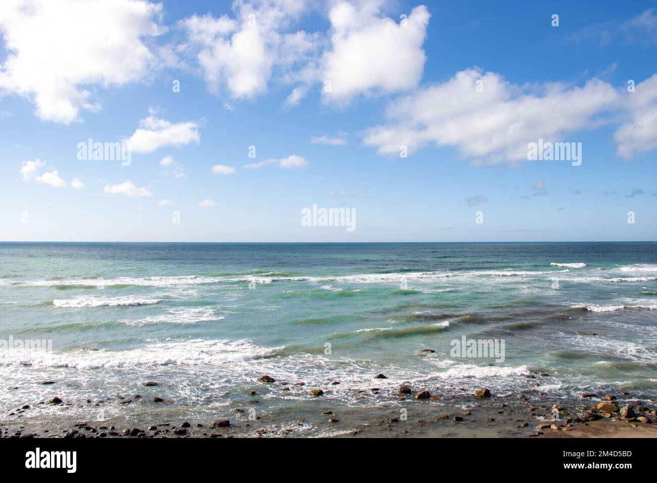 Blue Ocean, Beach, Waves Crashing and Ships in Distant in Denmark ...