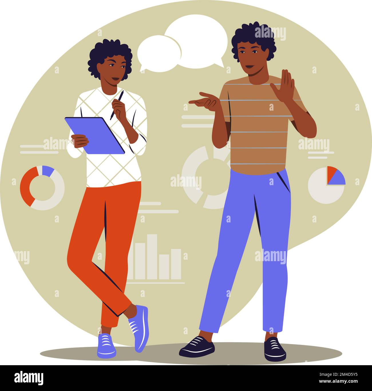 Taking notes concept. African woman taking notes. Vector illustration ...