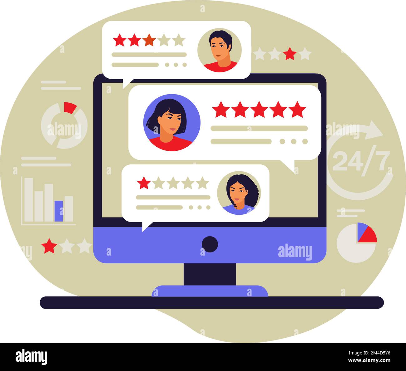 Customer review concept. User feedback. Evaluation of an employee. Star rating. Vector ...