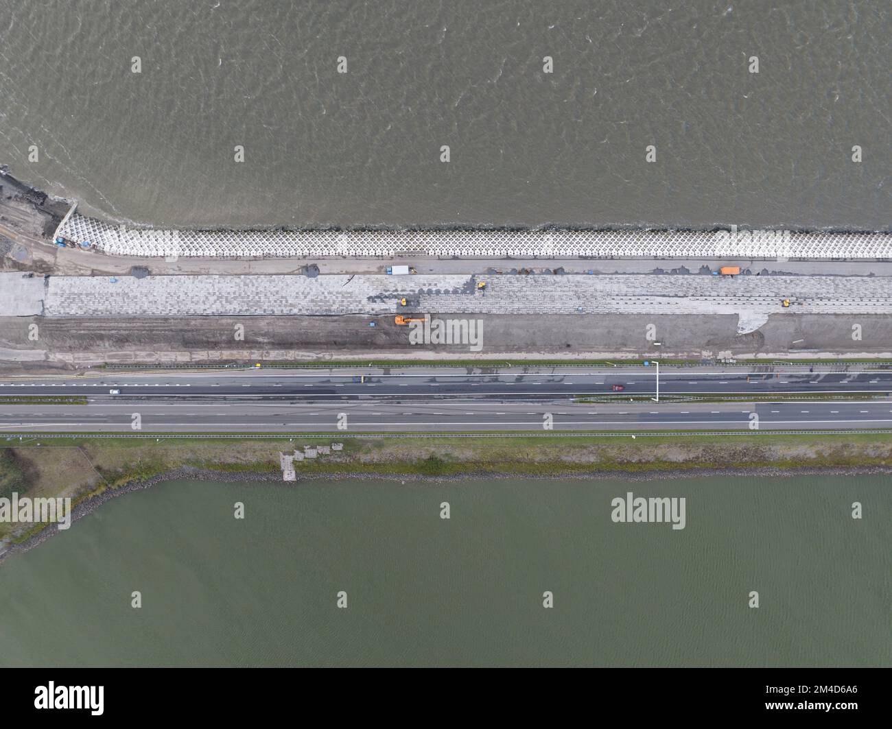 The Afsluitdijk flood defense system in the Netherlands between North ...