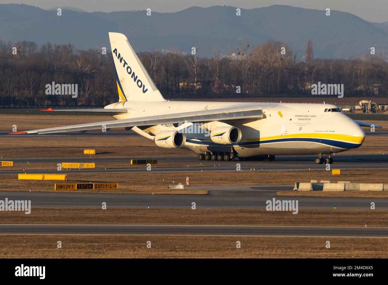 Antonov An-124 taxiing to the departure runway before it departed to ...