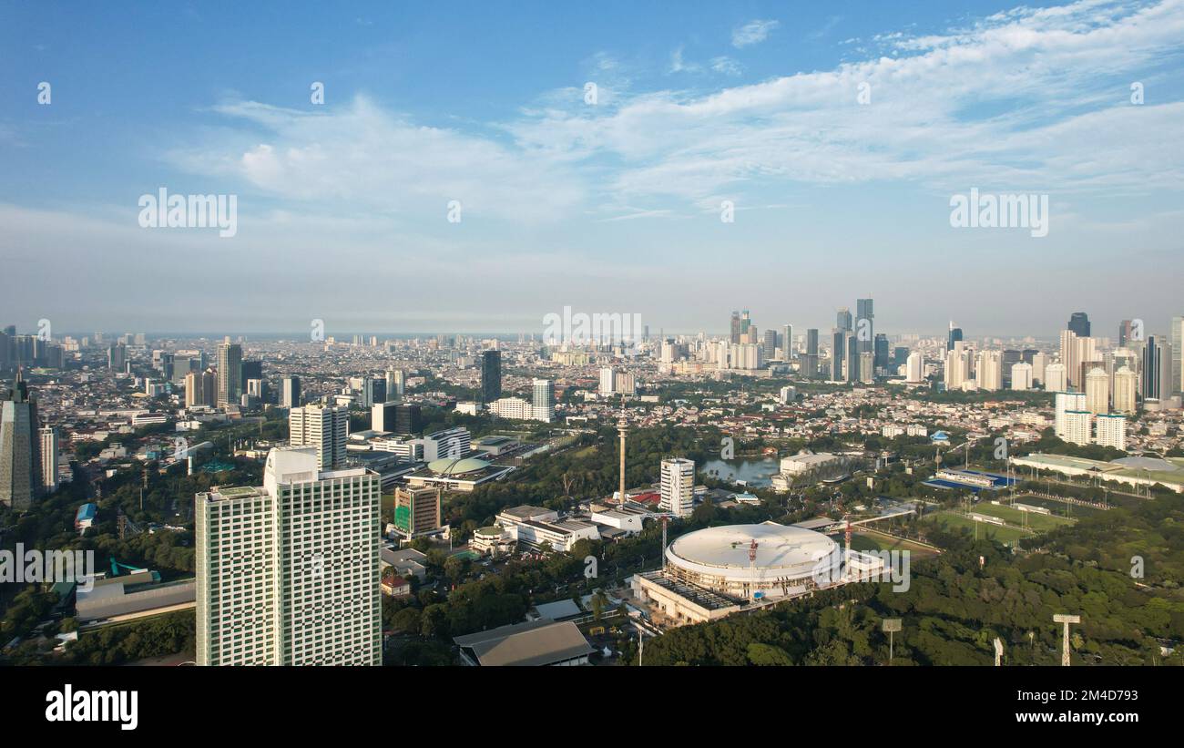 Aerial top down view of the Beautiful scenery of Senayan Stadium. with ...