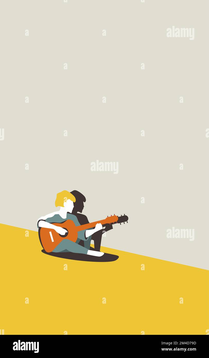 Vector illustration of a guitarist playing the guitar. Guitar learning ...