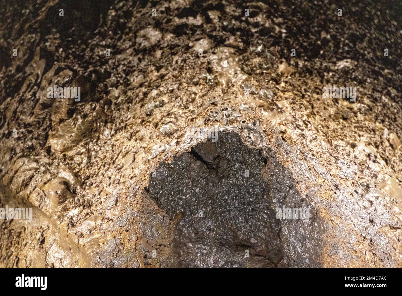 Exploring a volcanic cave in the Volcanic Caves Park at the foot of ...