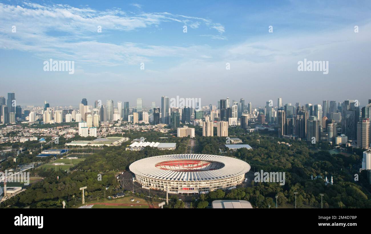 Aerial top down view of the Beautiful scenery of Senayan Stadium. with ...