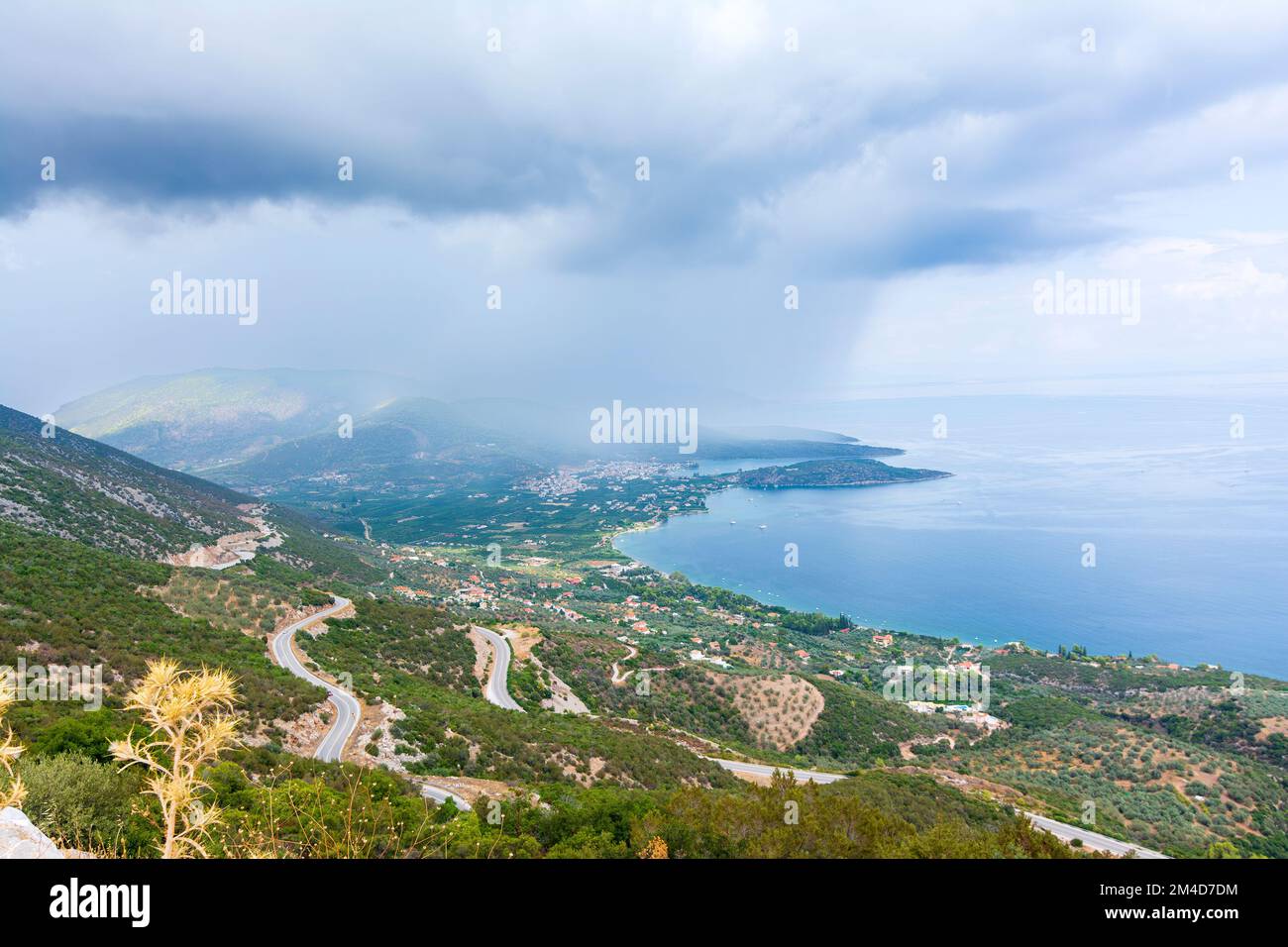 Panoramic view of the Saronic Gulf and the city of Palaia Epidavros on ...