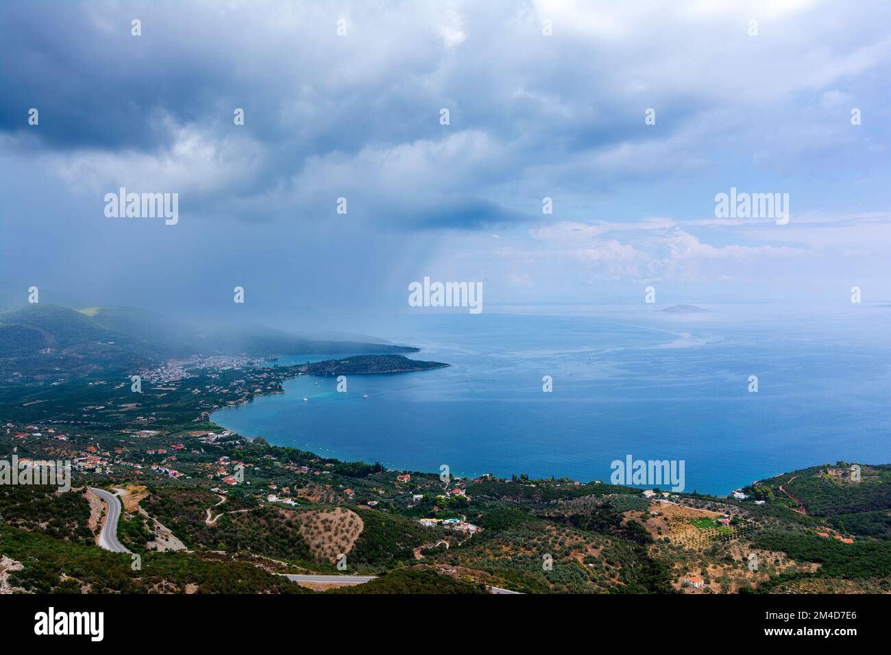 Panoramic view of the Saronic Gulf and the city of Palaia Epidavros on ...