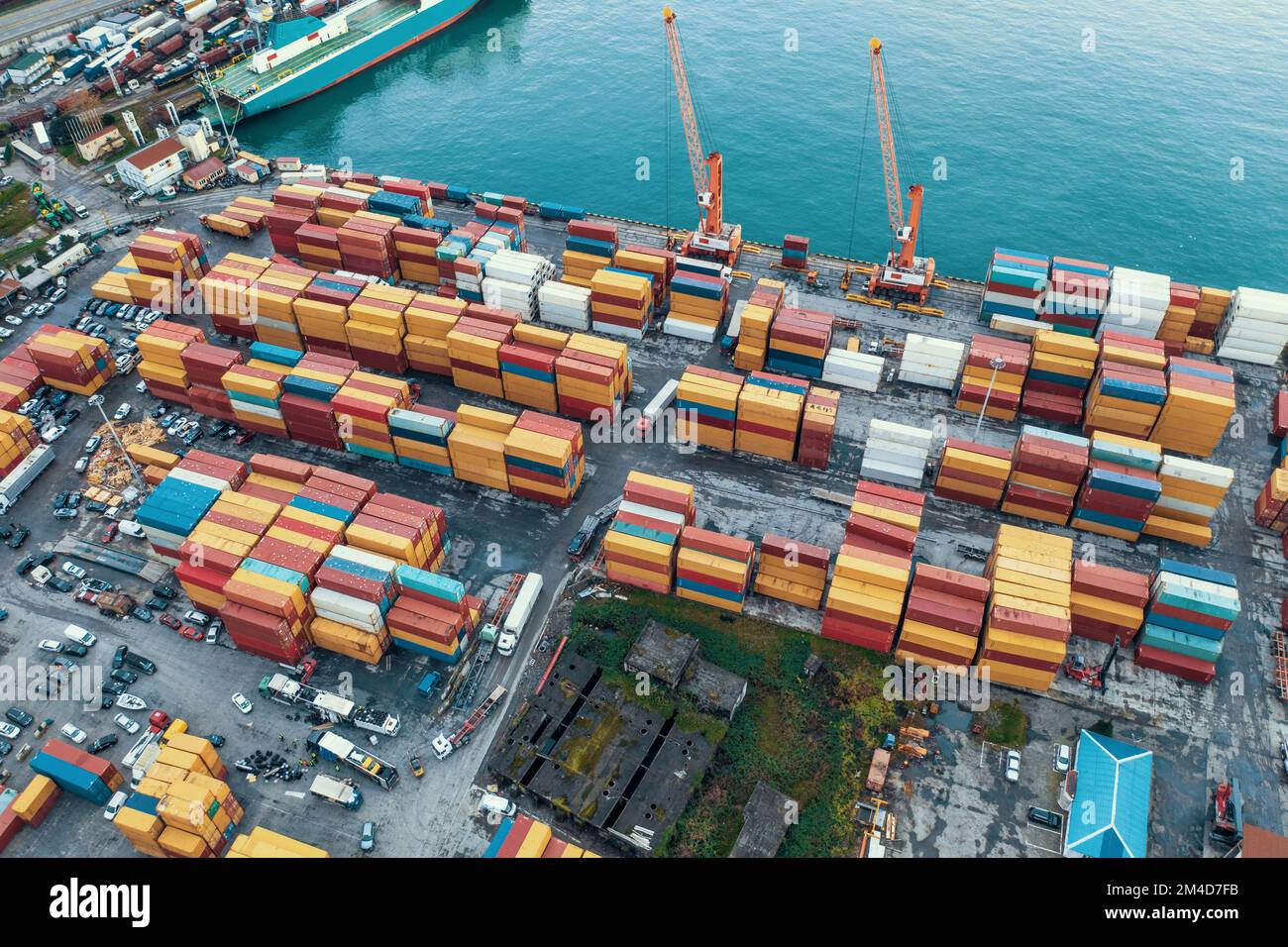 Container yard in cargo logistic port. Freight transportation and ... Container yard in cargo logistic port. Freight transportation and ...