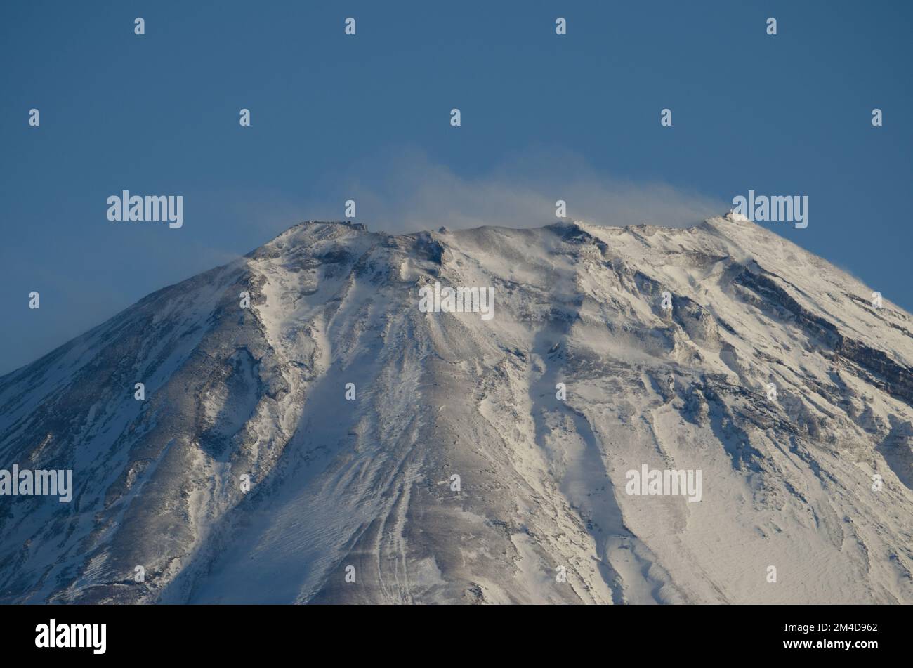 Snow-covered summit of Mount Fuji. Fuji-Hakone-Izu National Park ...