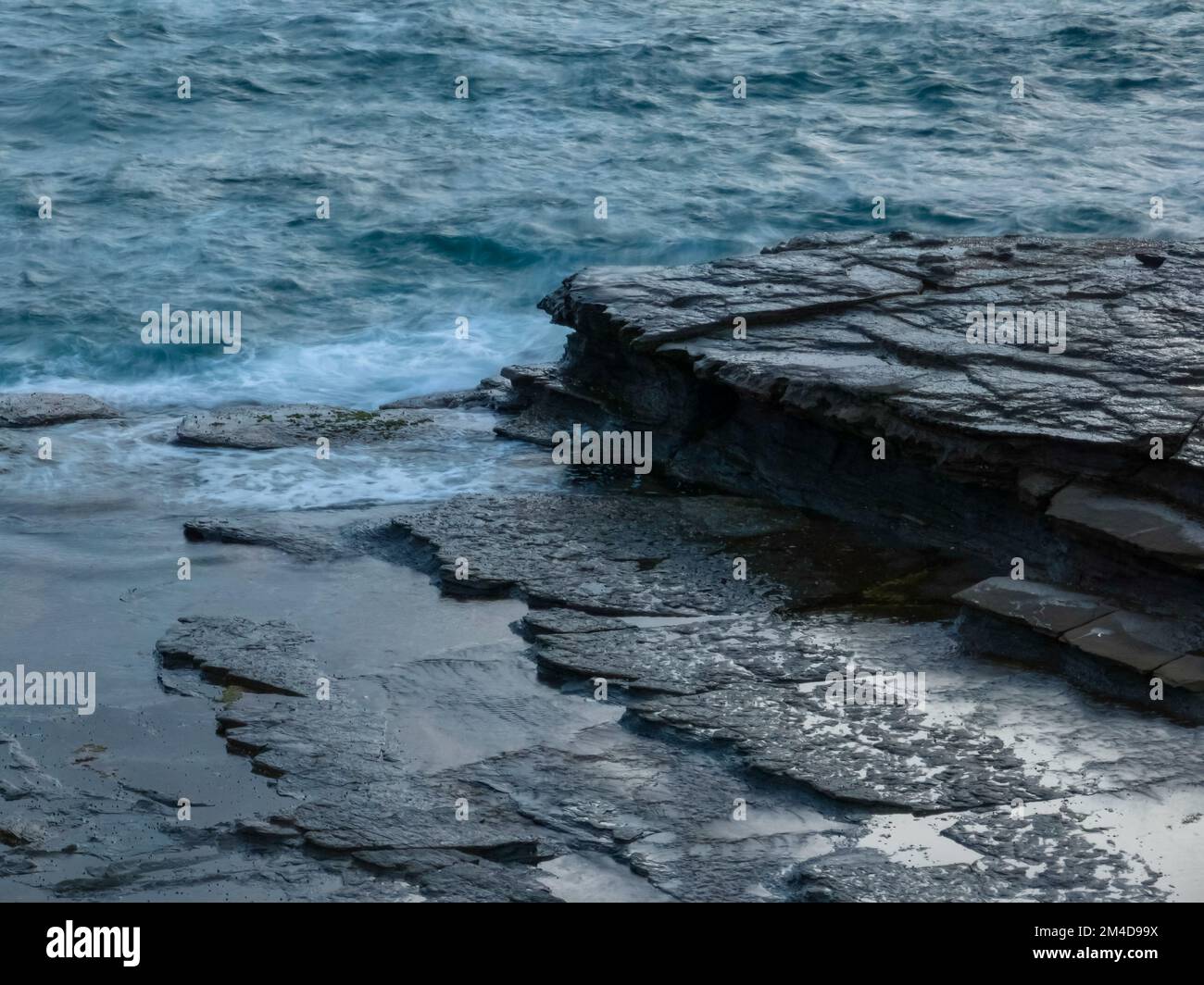 Top down aerial sunrise seascape at The Skillion in Terrigal, NSW ...