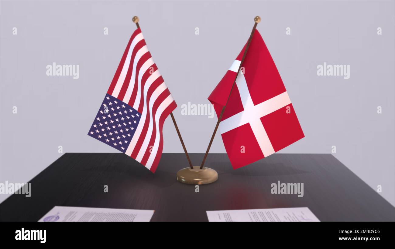 Denmark and USA at negotiating table. Business and politics 3D ...