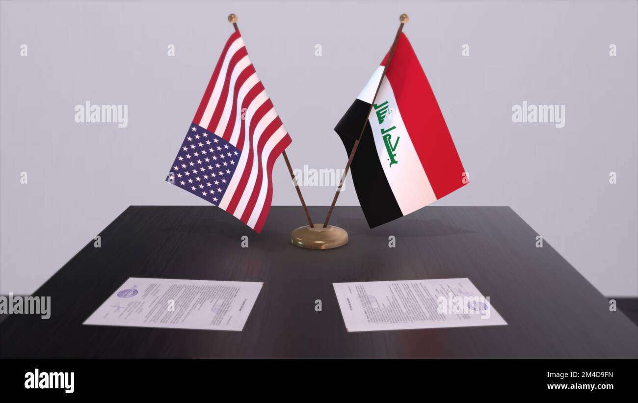 Iraq and USA at negotiating table. Business and politics 3D ...