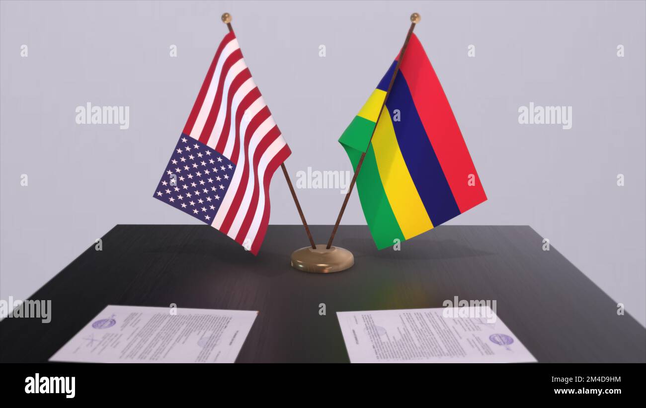 Mauritius and USA at negotiating table. Business and politics 3D ...