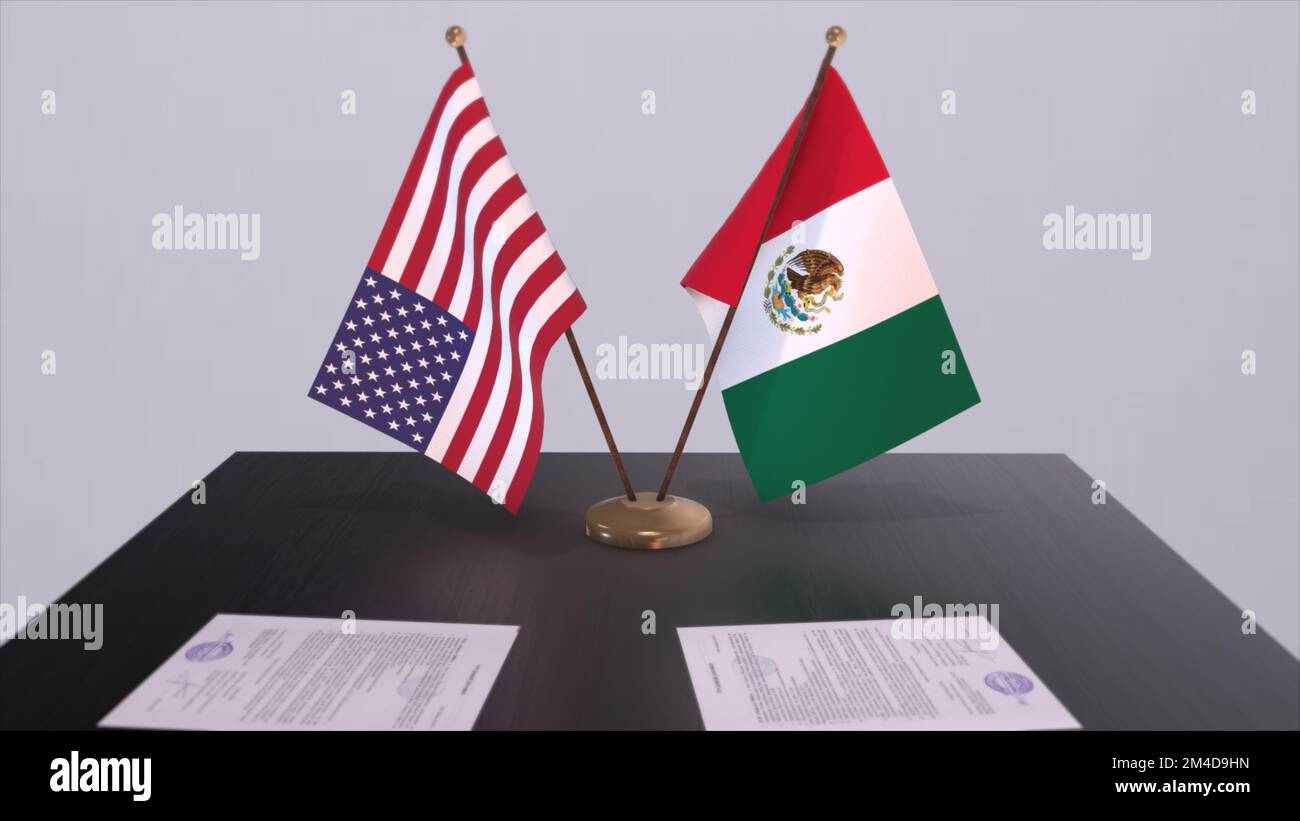 Mexico and USA at negotiating table. Business and politics 3D ...