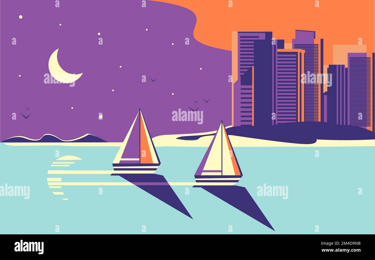 Beautiful seascape. Yachts or a sea regatta sail or compete against the ...