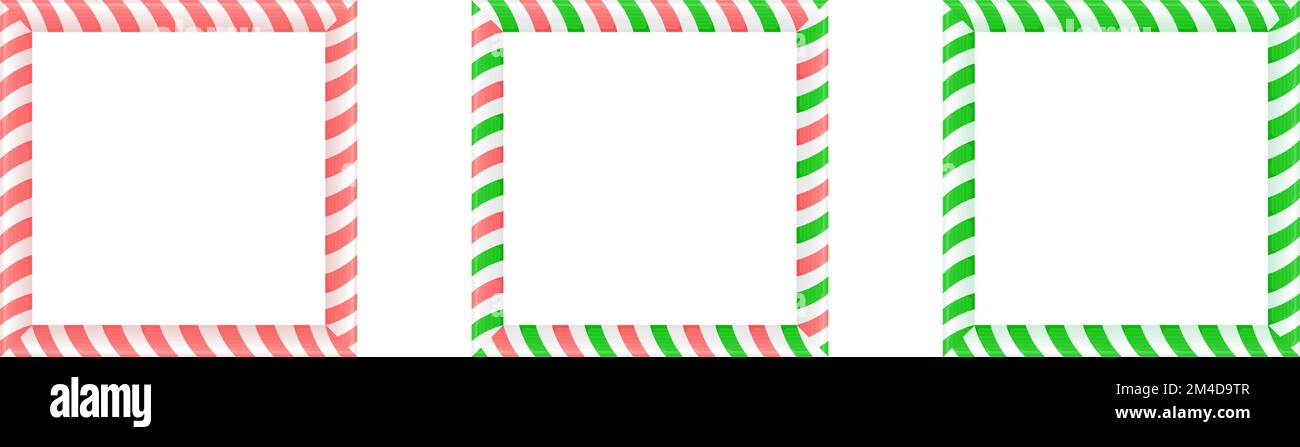 Christmas square frame set. Candy cane border with striped lollipop ...