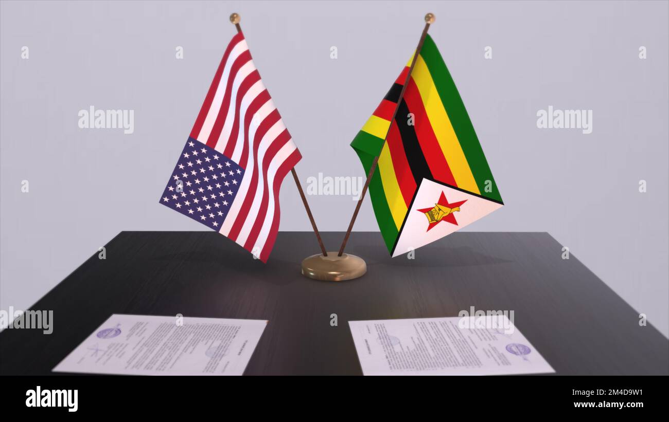 Zimbabwe and USA at negotiating table. Business and politics 3D ...