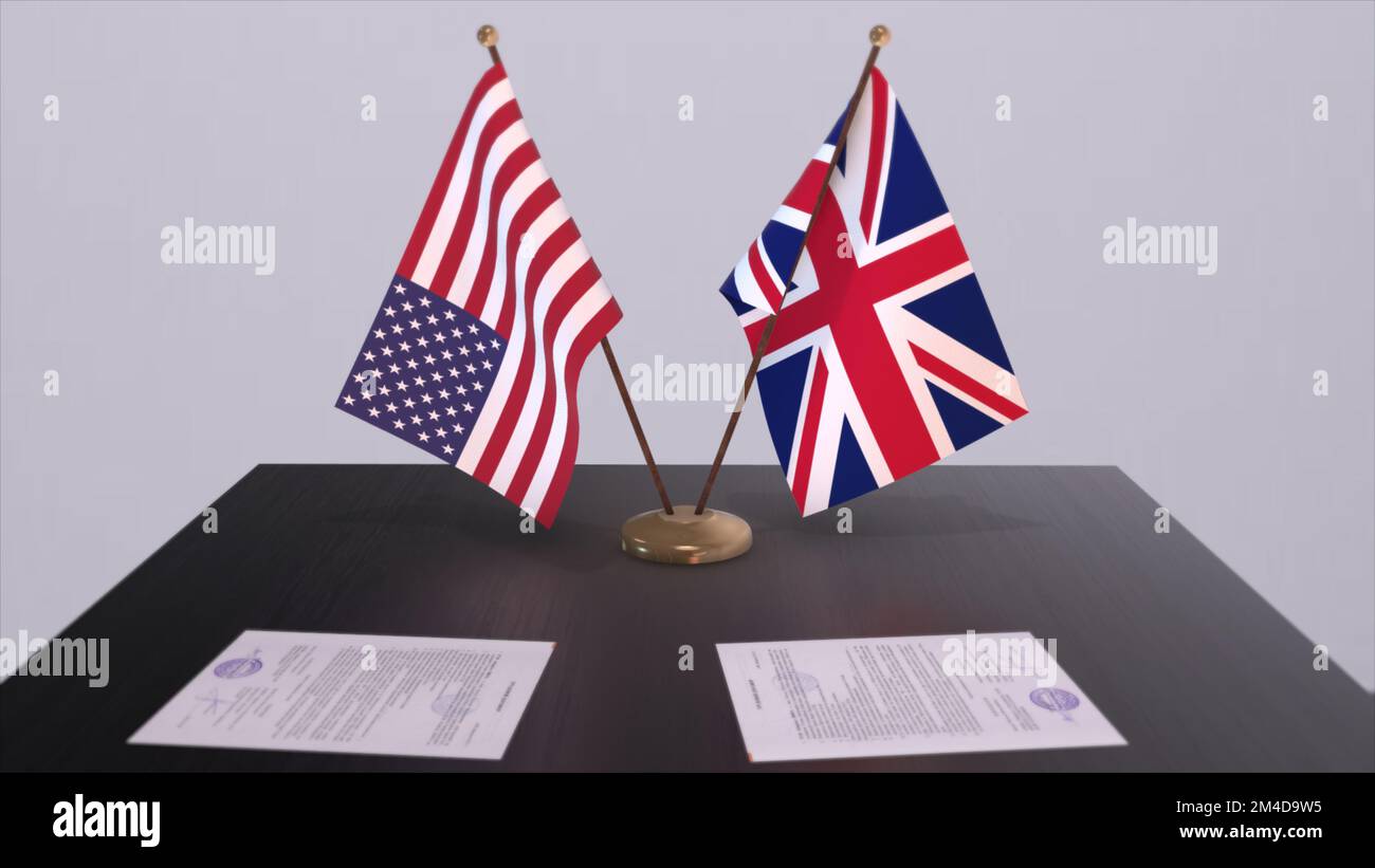 United Kingdom UK and USA at negotiating table. Business and politics ...