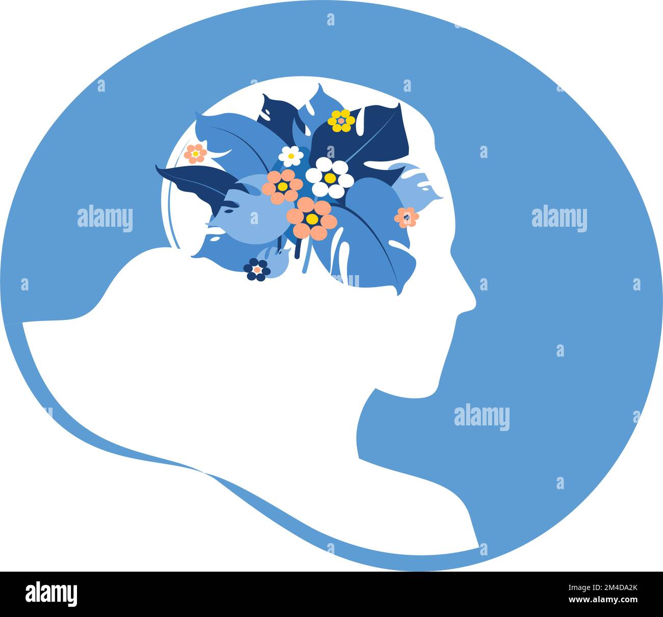 Mental health, happiness, harmony concept. Happy female head with ...